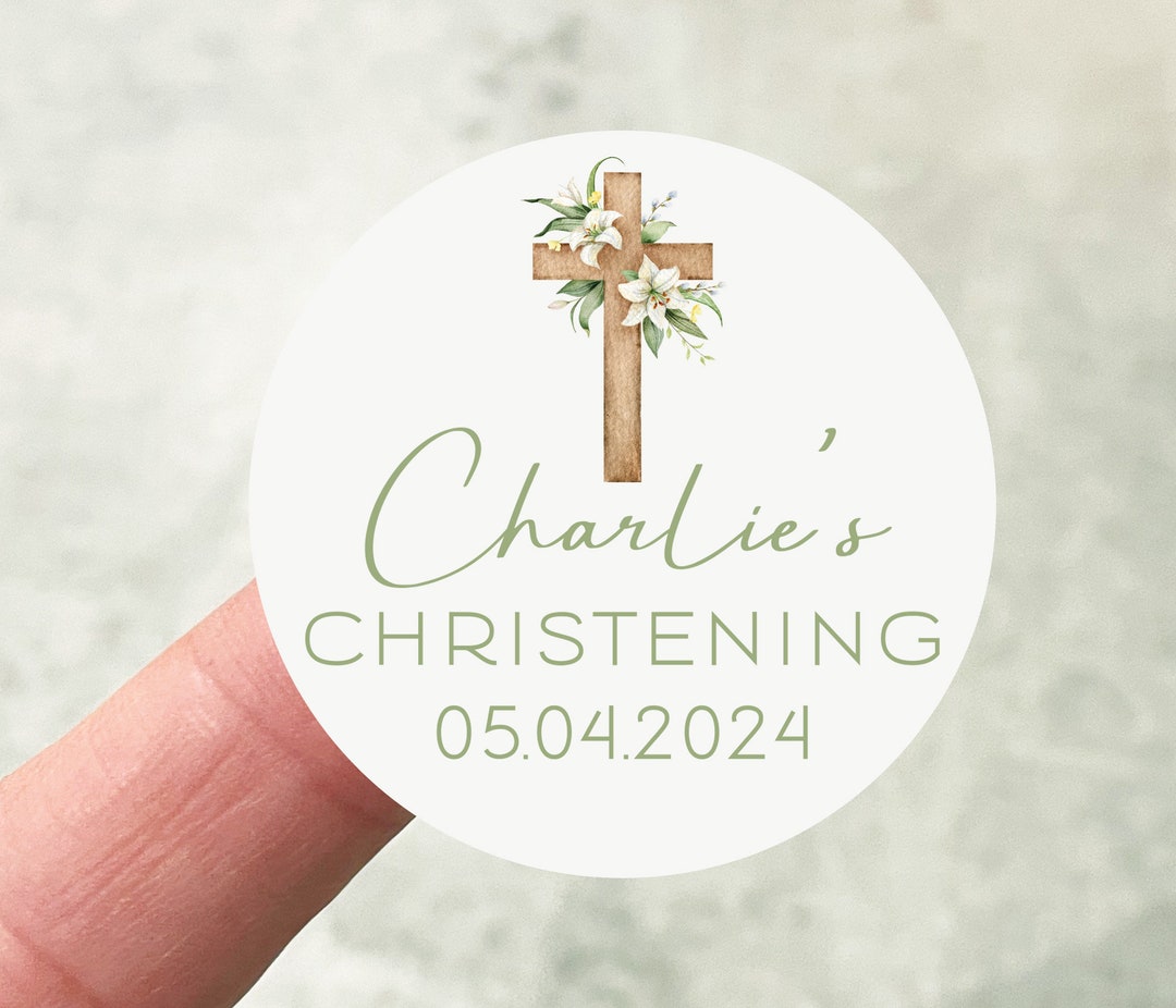 Personalised Christening Stickers, Baptism Stickers, Cross Stickers ...