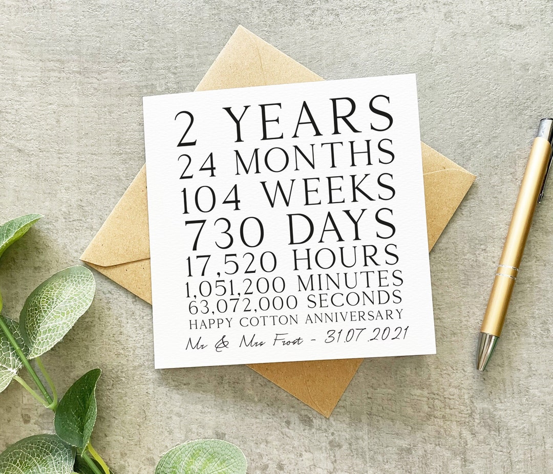 2 Year Anniversary Card, Cotton Anniversary Card, Cotton Anniversary ...