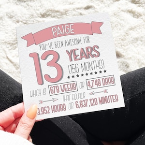 13 Years Birthday Card, 13th Birthday Card, Personalised Birthday Card ...