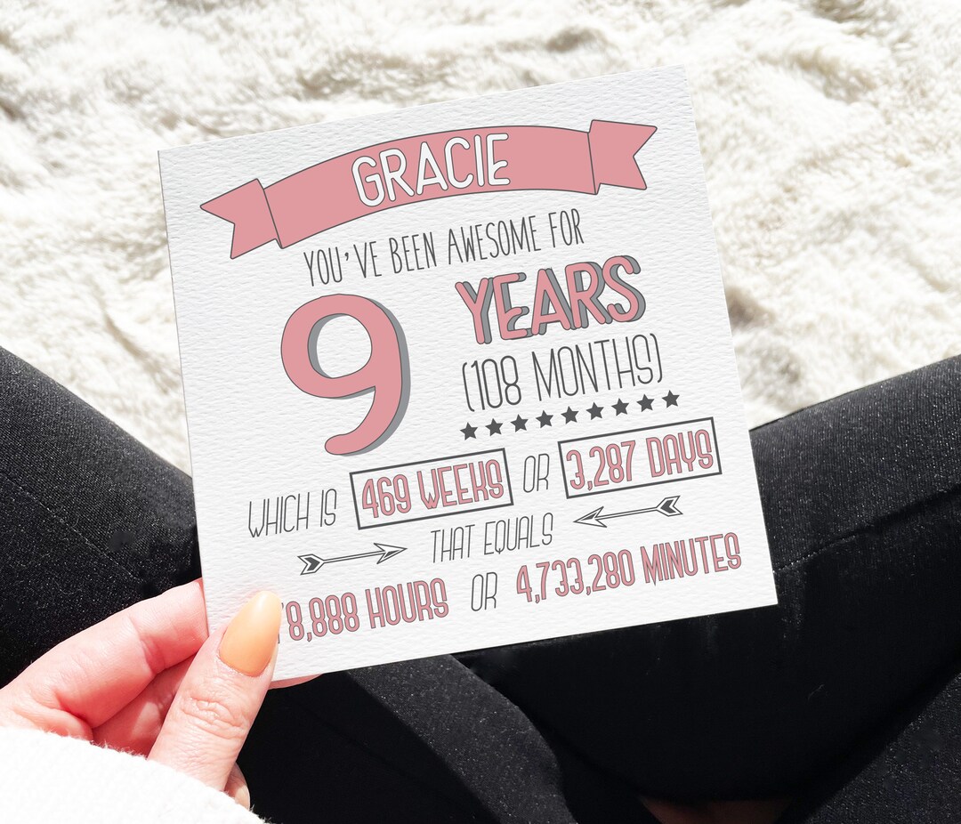 9 Years Birthday Card, 9th Birthday Card, Personalised Birthday Card ...