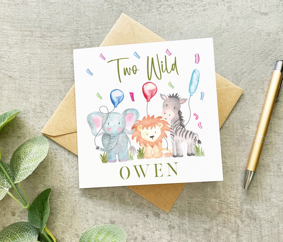Two Wild Birthday Card, Personalised 2nd Birthday Card, Children's ...