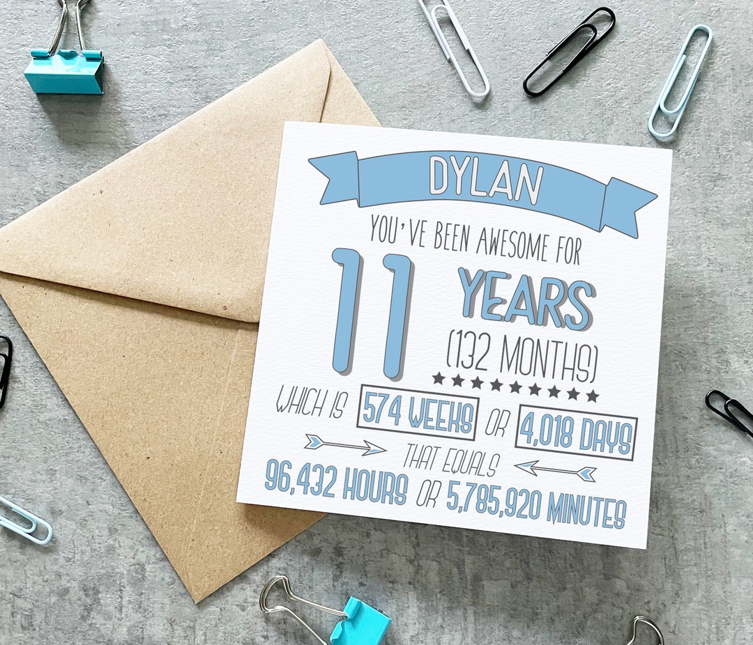 11 Years Birthday Card, Boys 11th Birthday Card, Personalised Birthday ...