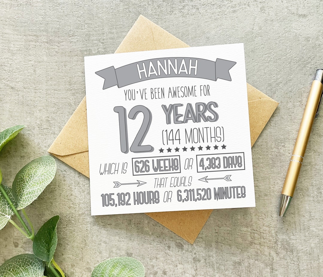 12 Years Birthday Card, 12th Birthday Card, Personalised Birthday Card ...