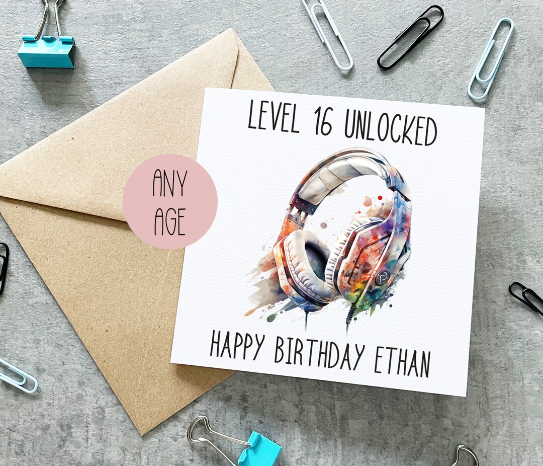 Gaming Birthday Card, Level Unlocked, Gamer Birthday Card, Age Birthday ...