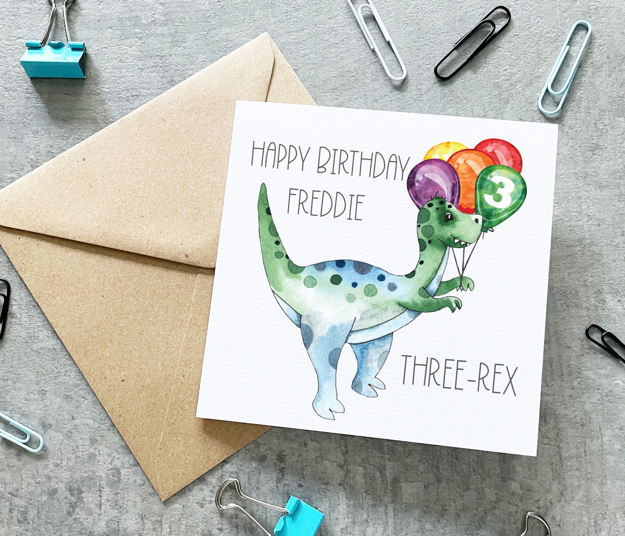 Dinosaur 3rd Birthday Card Boys 3rd Birthday Three Rex - Etsy