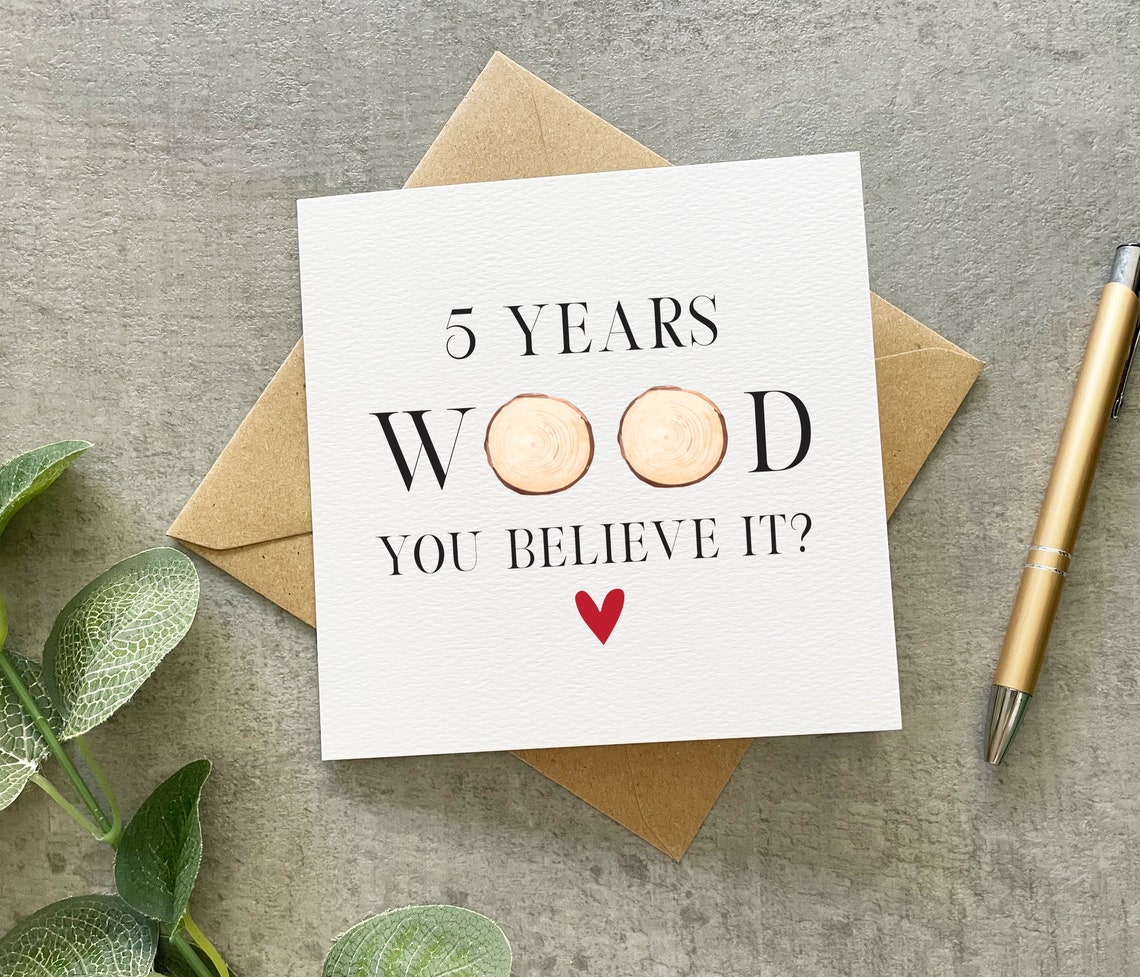 5 Year Anniversary Card Wood Anniversary Card Wooden | Etsy