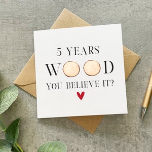 5 Year Anniversary Card, Wood Anniversary Card, Wooden Anniversary ...