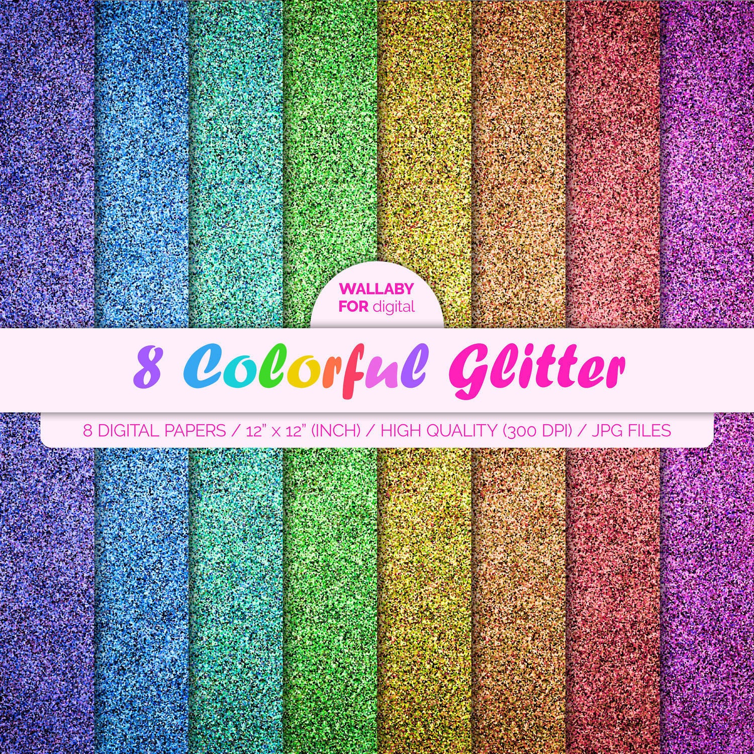 Glitter Digital Paper Rainbow Glitter Digital Papers Sparkly Glitter ...