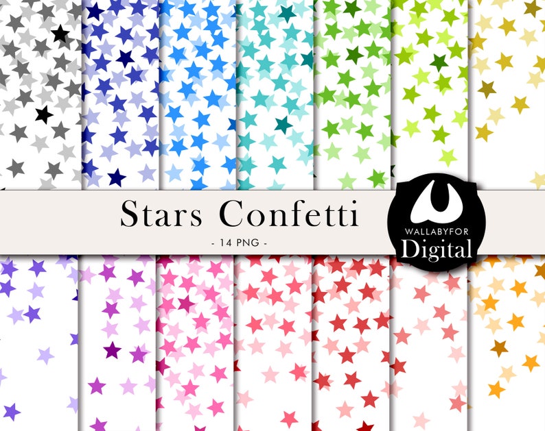 Stars Confetti Digital Paper Confetti Clipart Stars PNG & JPG Colorful ...
