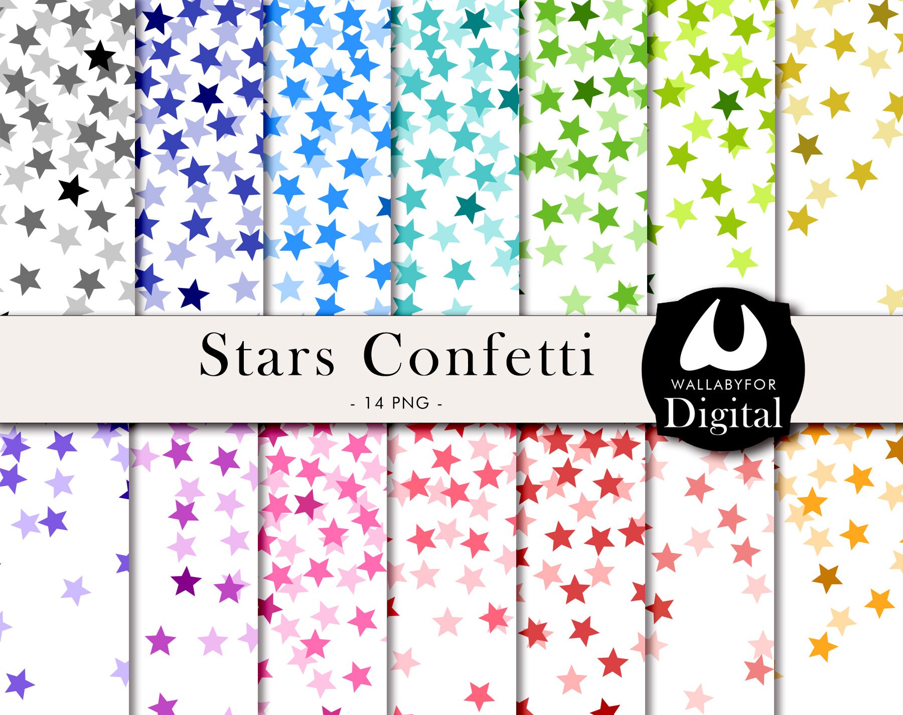 Stars Confetti Digital Paper Confetti Clipart Stars PNG & JPG Colorful ...