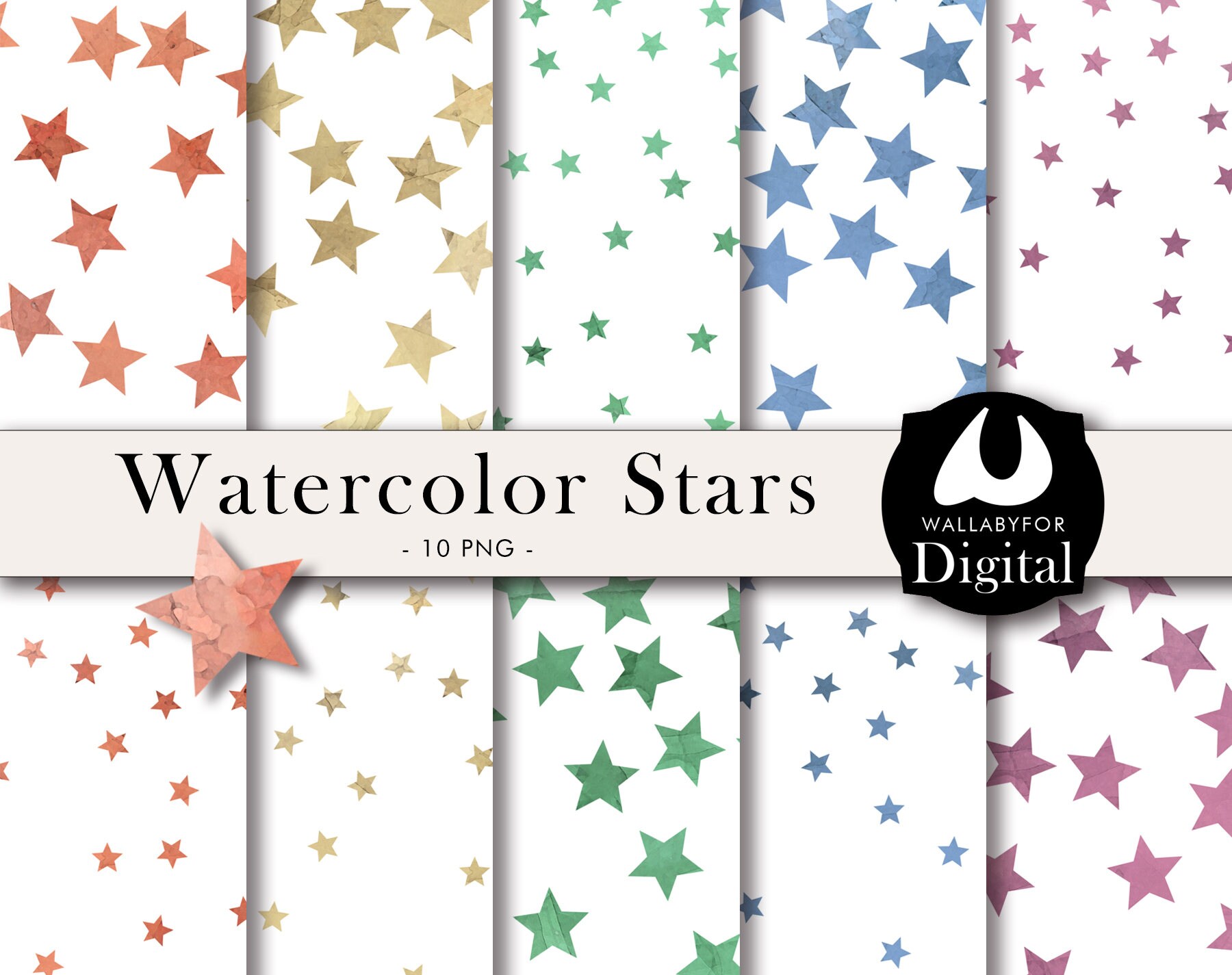 Watercolor Stars Confetti Digital Clipart Watercolor Effect Confetti ...