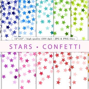 Stars Confetti Digital Paper Confetti Clipart Stars PNG & JPG Colorful ...