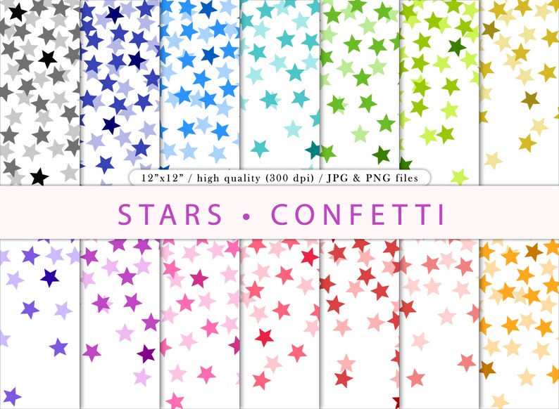 Stars Confetti Digital Paper Confetti Clipart Stars PNG & JPG Colorful ...