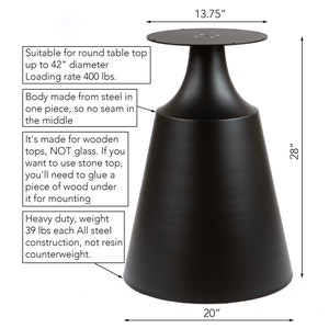 H 28 Inch, Round Dining Table Base, Cone-shaped, Black #LK311B - Etsy