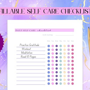 Self Care Check List Self-care Planner, Colorful Journal Tracker ...
