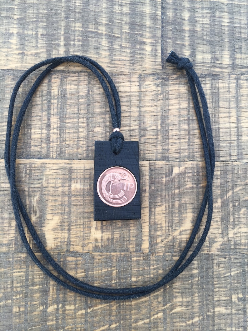 7000 Year Old Irish Bog Oak Necklace With Old Irish Penny Inlayed ...