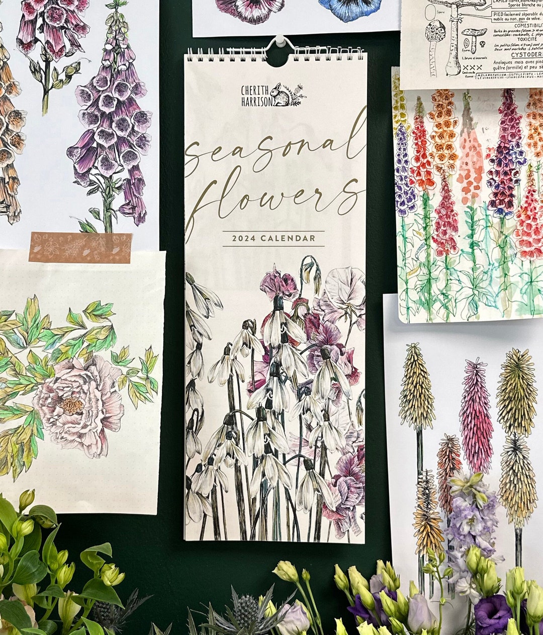 Seasonal Flowers Calendar 2024 / Slim Wall Calendar in Floral Design ...