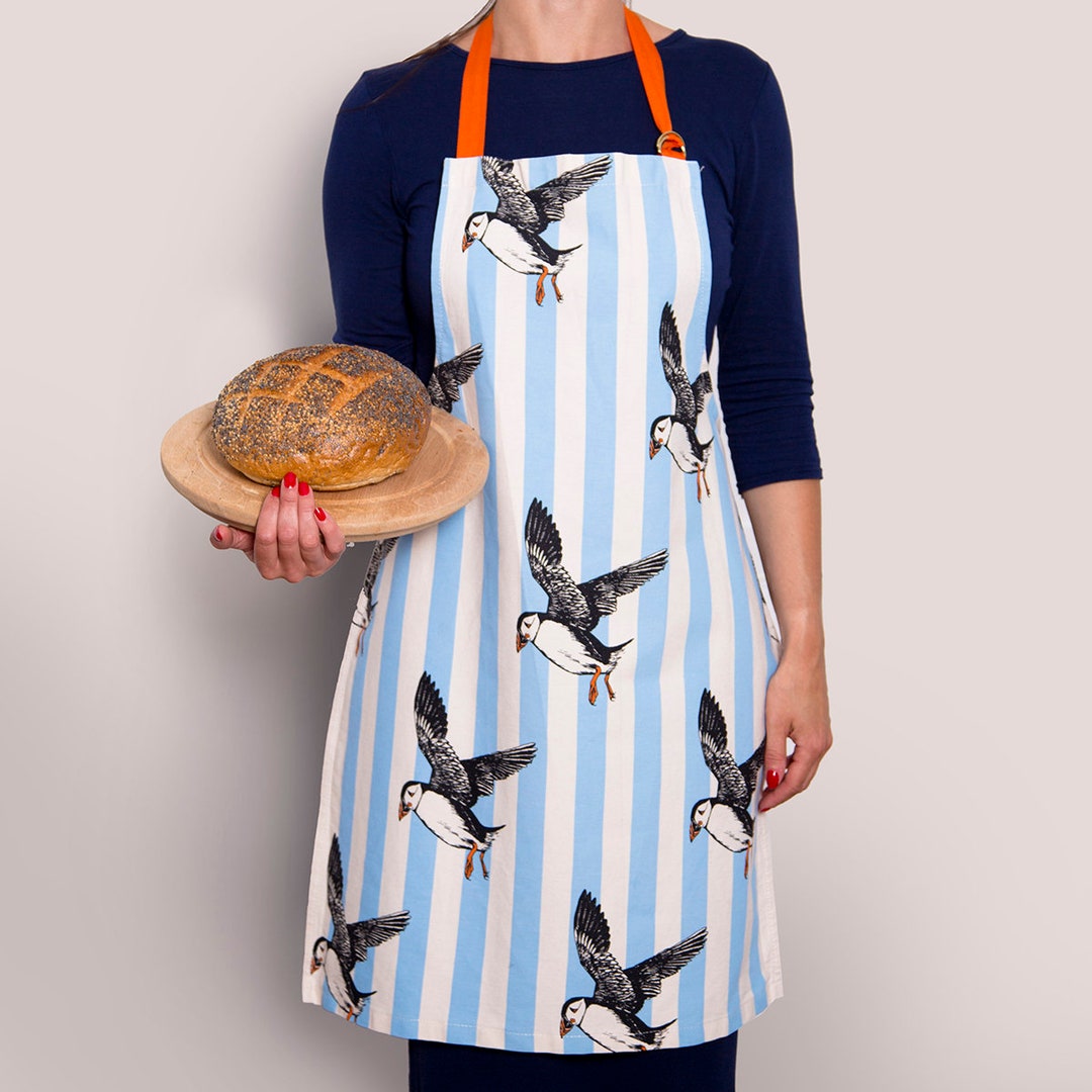 Puffin Apron / Seabird Pinny / Nautical Stripes / Flying Birds ...