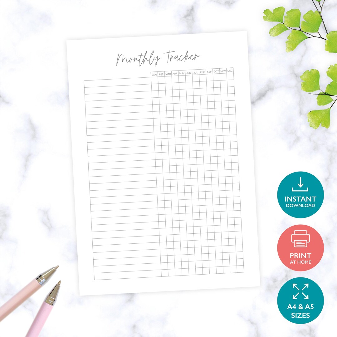 Monthly Tracker Printable | Printable Planner Page | Digital PDF ...