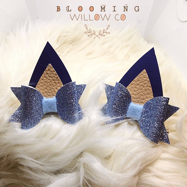 Blue Ear Hair Clips Hair Clip Ears Blue Dog Ears Chunky Glitter Bow ...