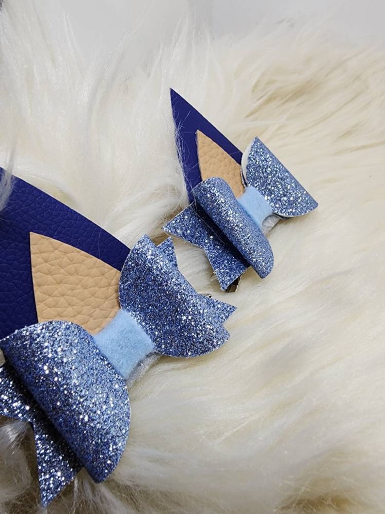 Blue Ear Hair Clips Hair Clip Ears Blue Dog Ears Chunky Glitter Bow ...