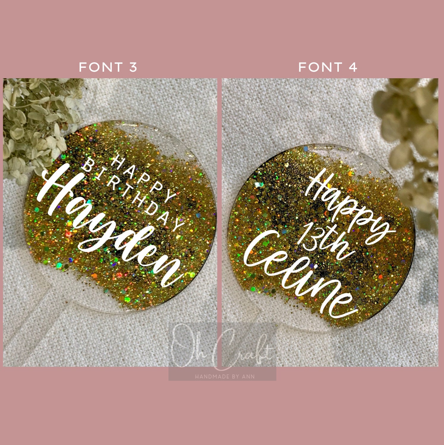 ROUND Glitter Acrylic Cake Topper Paddle Custom Made - Etsy UK