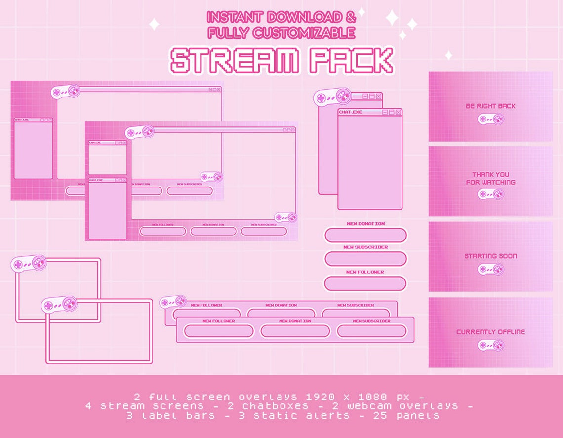 SNES Retro Twitch Overlay Pack Pink Twitch Stream Pack - Etsy