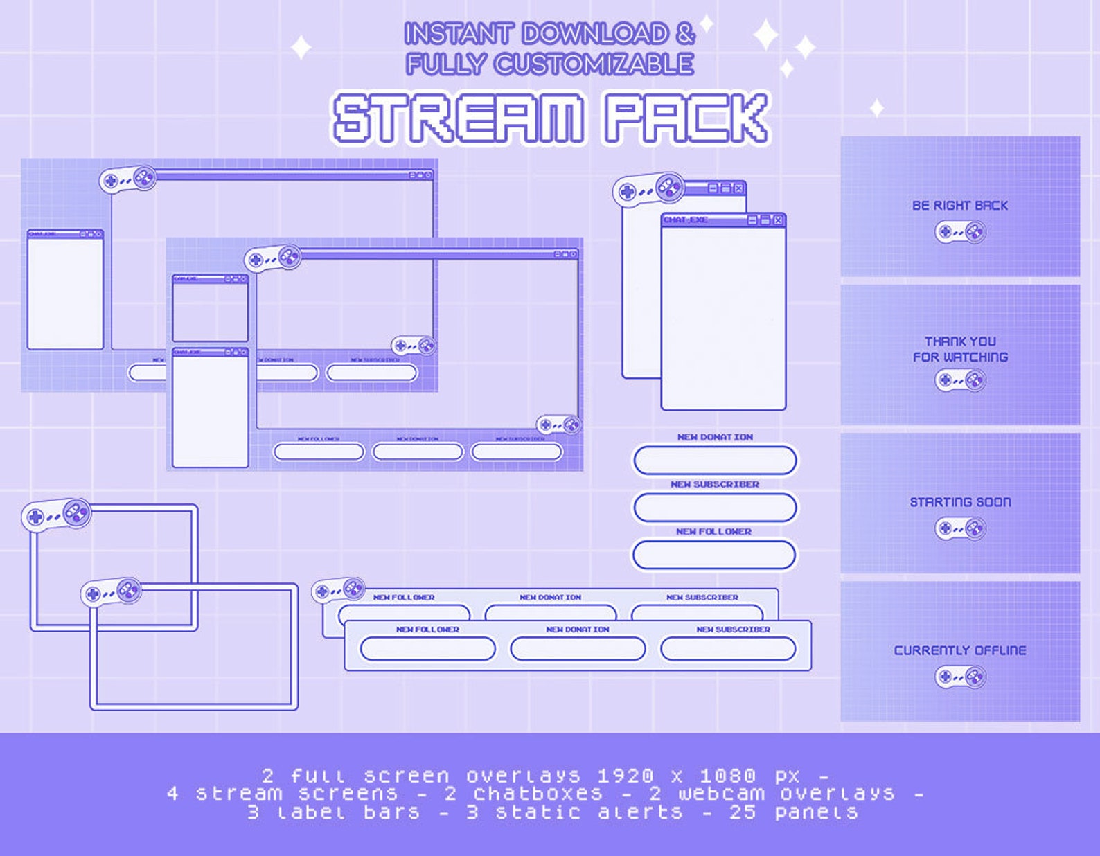 SNES Retro Twitch Overlay Pack Purple Twitch Stream Pack Twitch Overlay ...