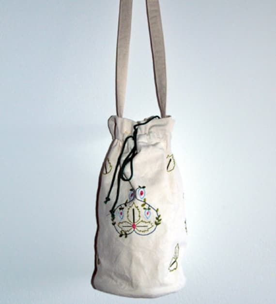 Items similar to Hand Embroidered Canvas Pouch Bag, Greek Traditional ...