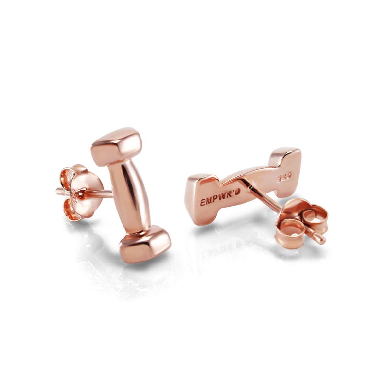 Rose Gold Dumbbell Stud Earrings | Minimalist Strength Fitness Jewelry ...