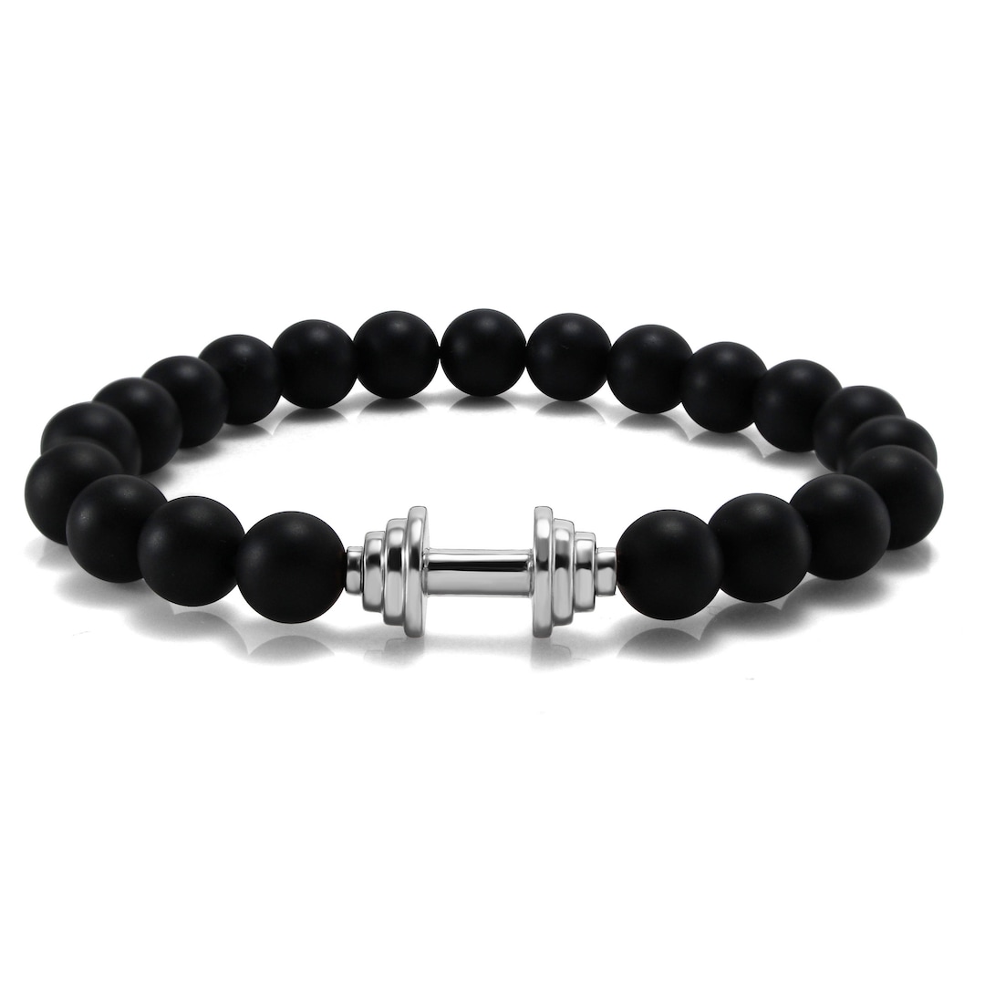 Matte Black Onyx Dumbbell Bracelet | Strength, Resilience Jewelry - Etsy
