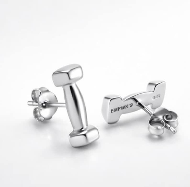 Rose Gold Dumbbell Stud Earrings | Minimalist Strength Fitness Jewelry ...