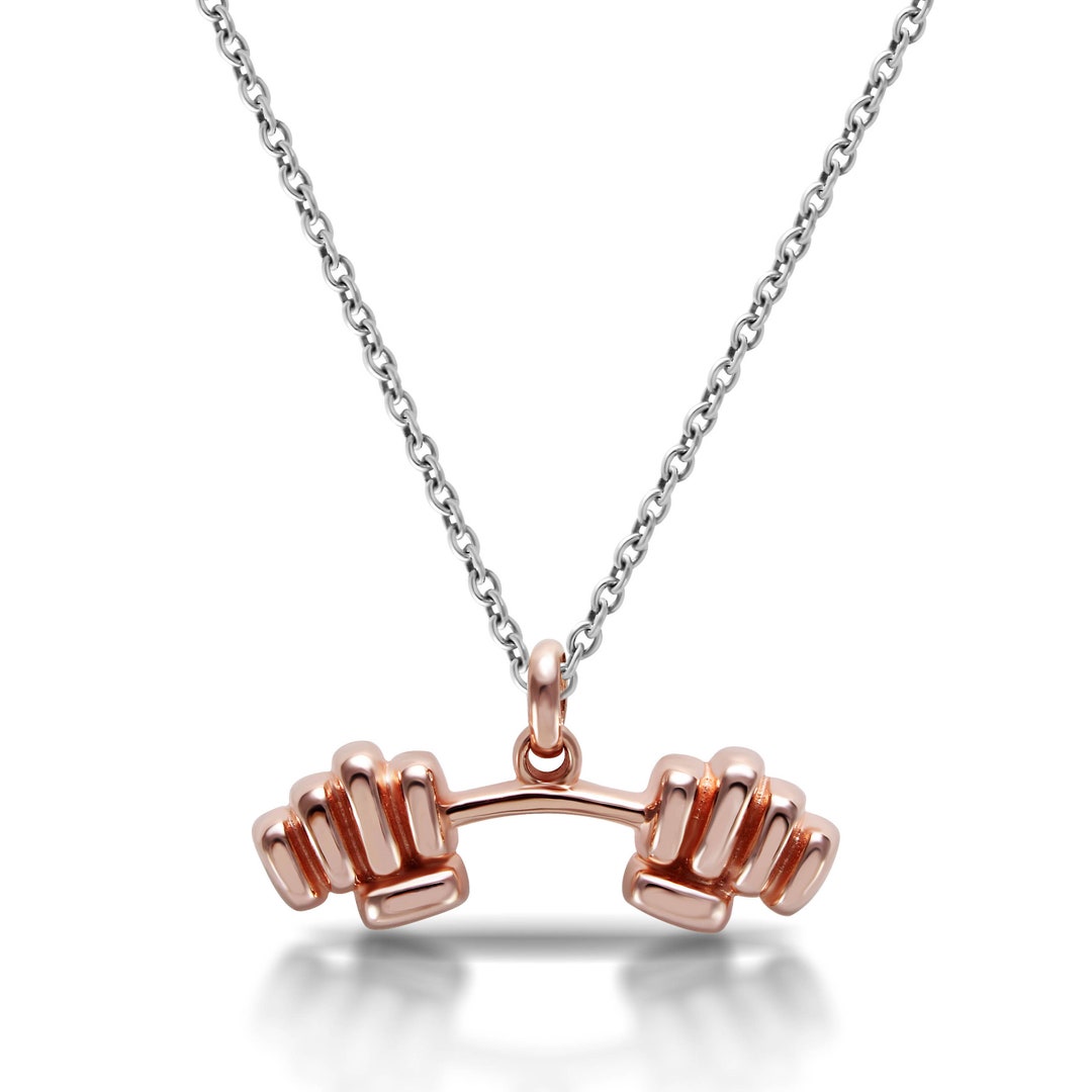 Rose Gold Barbell Necklace | Sterling Silver Fitness Jewelry, Strength ...