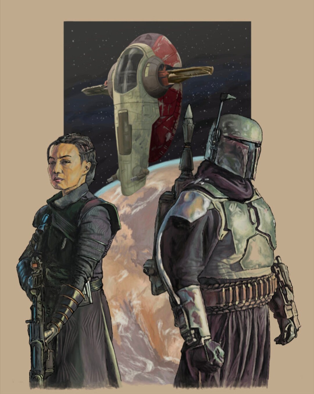 Fennec Shand and Boba Fett Original Fine Art Print From the Mandalorian ...