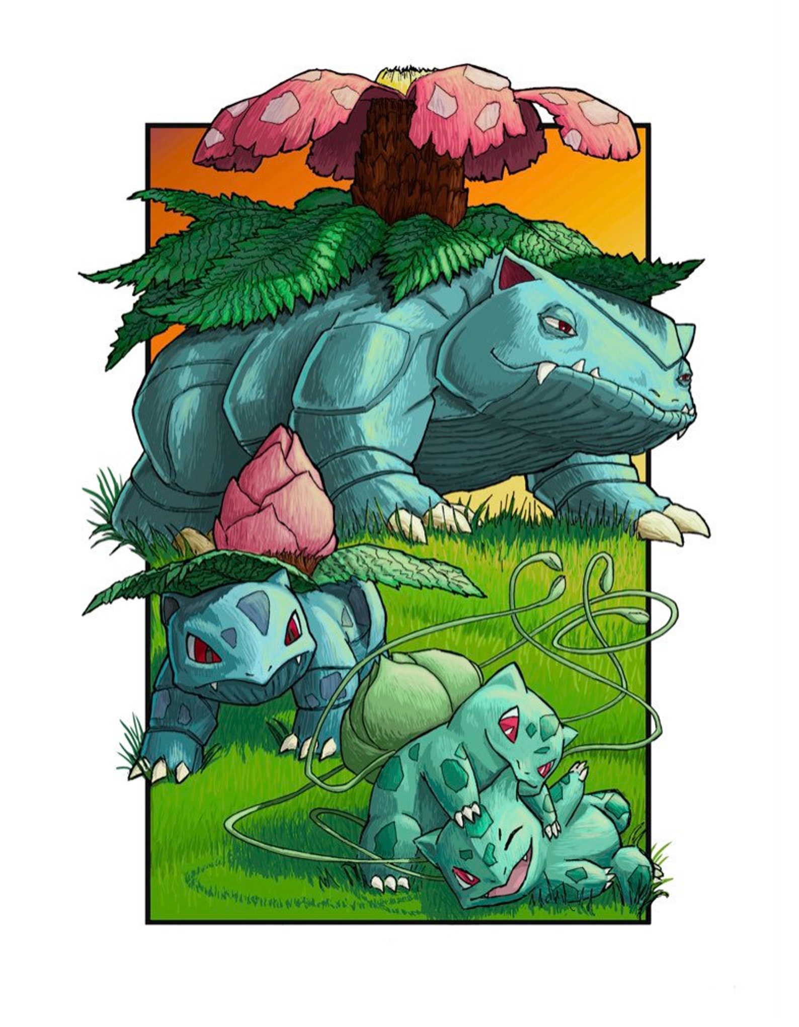 Bulbasaur Evolution Original Art Print - Etsy Denmark