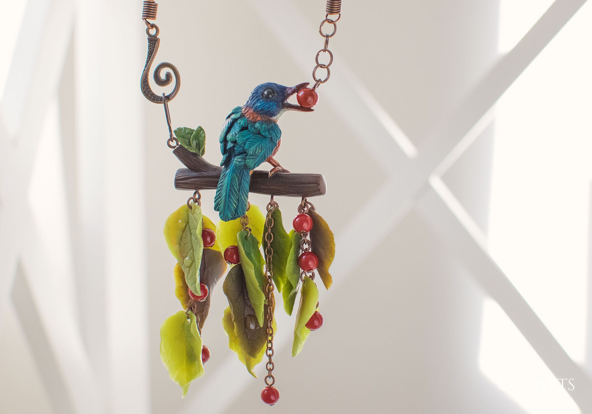 Blue Bird Necklace Polymer Clay Nature Jewelry Leaves and | Etsy