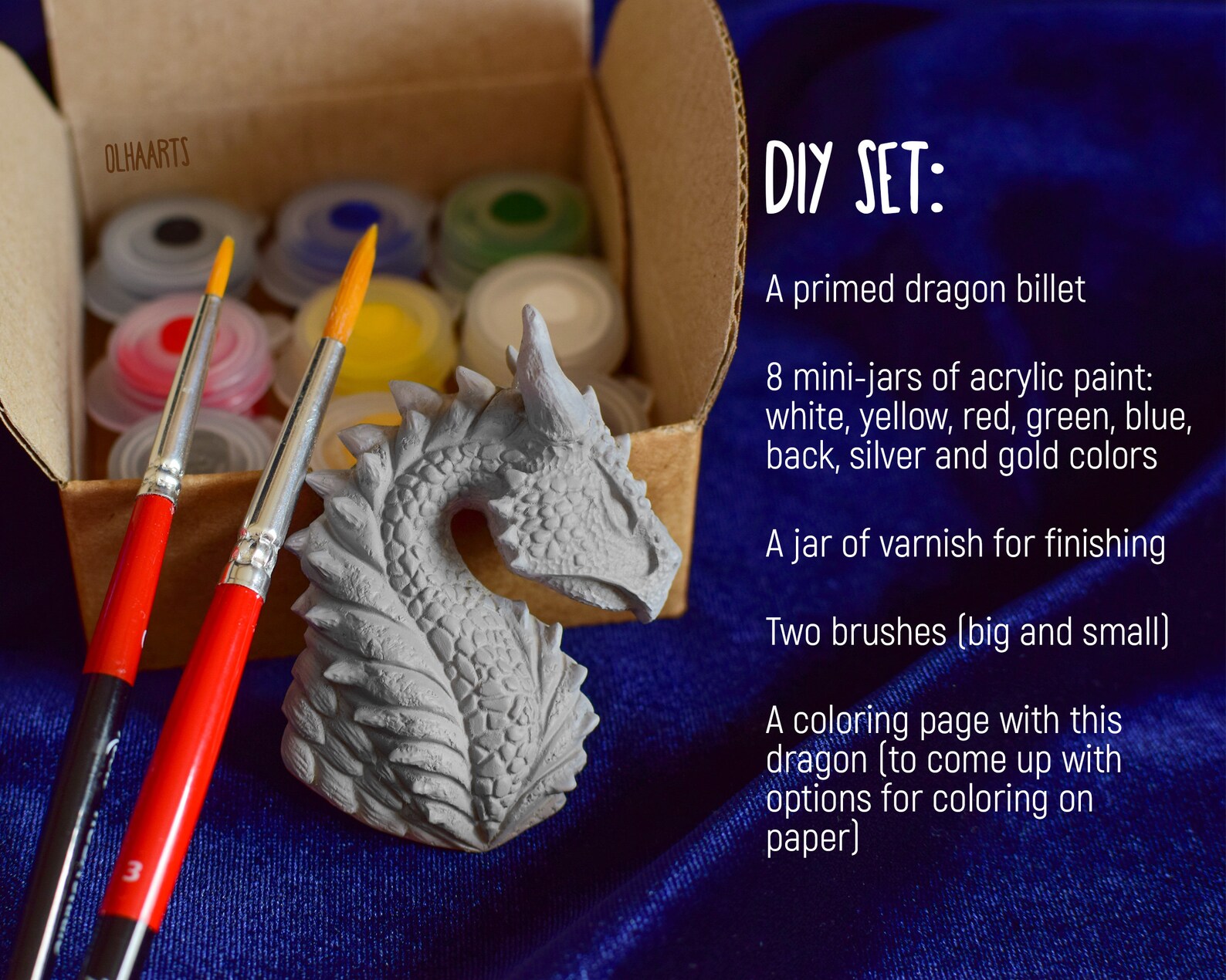 Paintable Dragon + 8 Colors and 2 Brushes, Creative Coloring Set ...