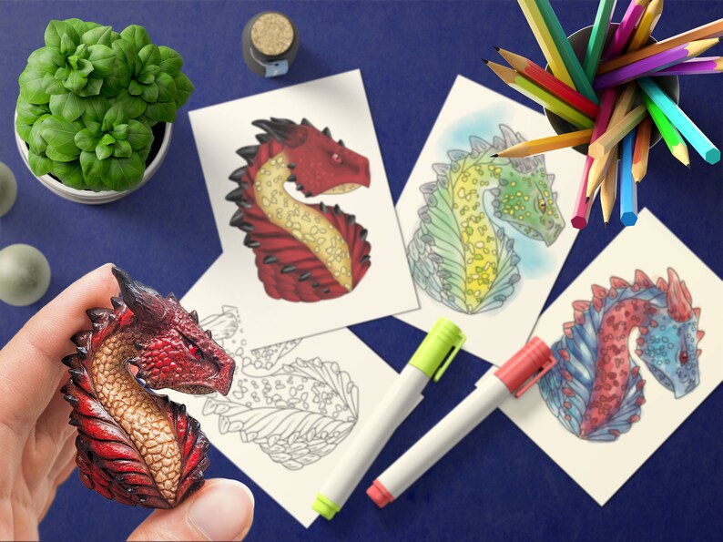 Paintable Dragon + 8 Colors and 2 Brushes, Creative Coloring Set ...