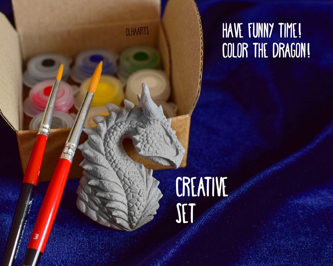 Paintable Dragon + 8 Colors and 2 Brushes, Creative Coloring Set ...