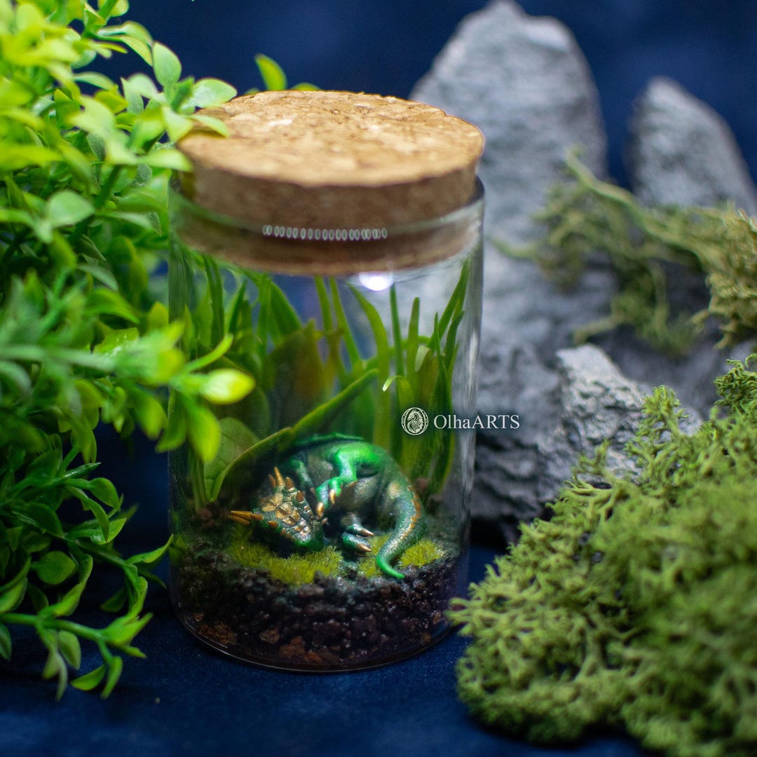 Enchanted Jar With a Sleeping Green Dragon, Magical Dragon Diorama ...