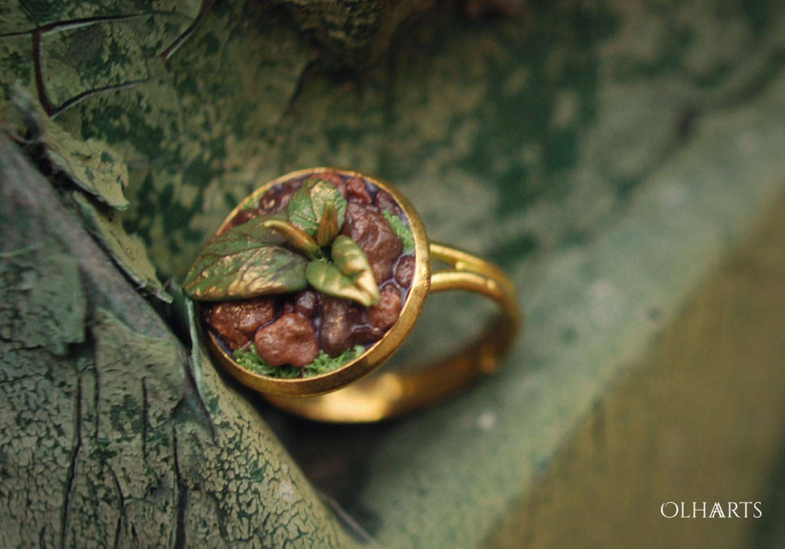 Plant Ring, Polymer Clay, Spring Sprout, Gilded Ring With Sprout and ...