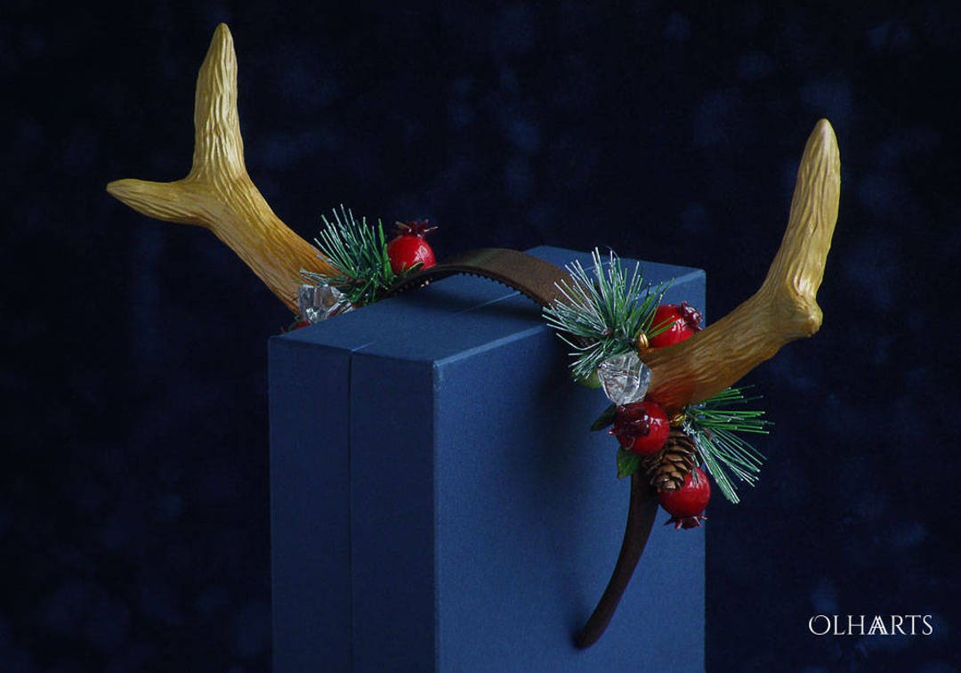 Golden Christmas Horns, Antler Headband, Deer Headdress, Winter ...