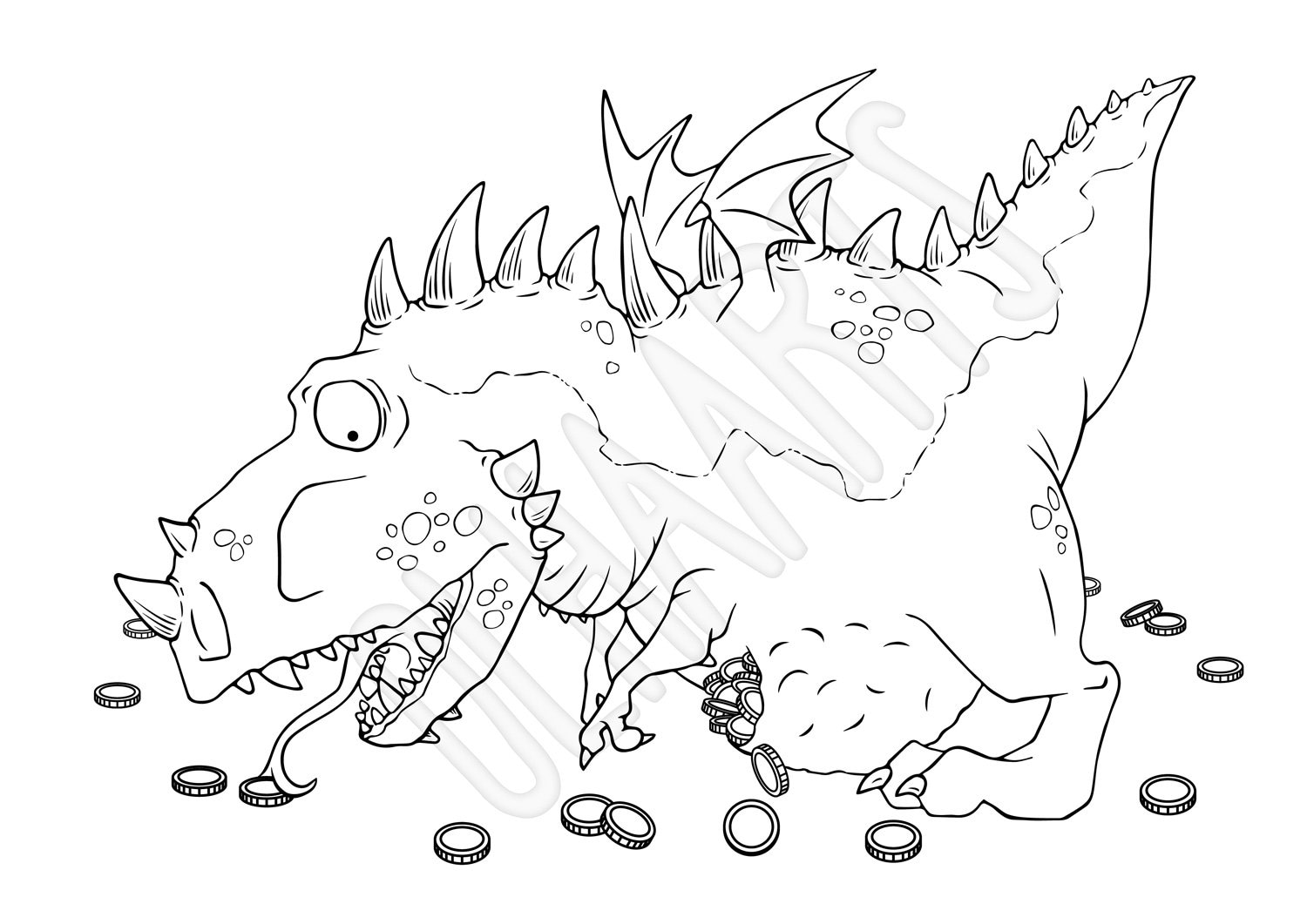 Little Dragon and Coins Diy Printable Coloring Page for Kids - Etsy Ireland
