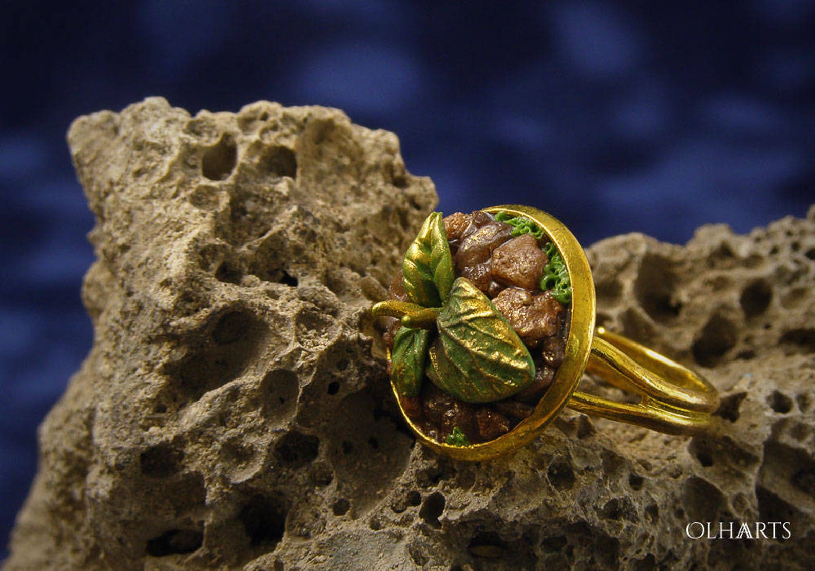Plant Ring, Polymer Clay, Spring Sprout, Gilded Ring With Sprout and ...