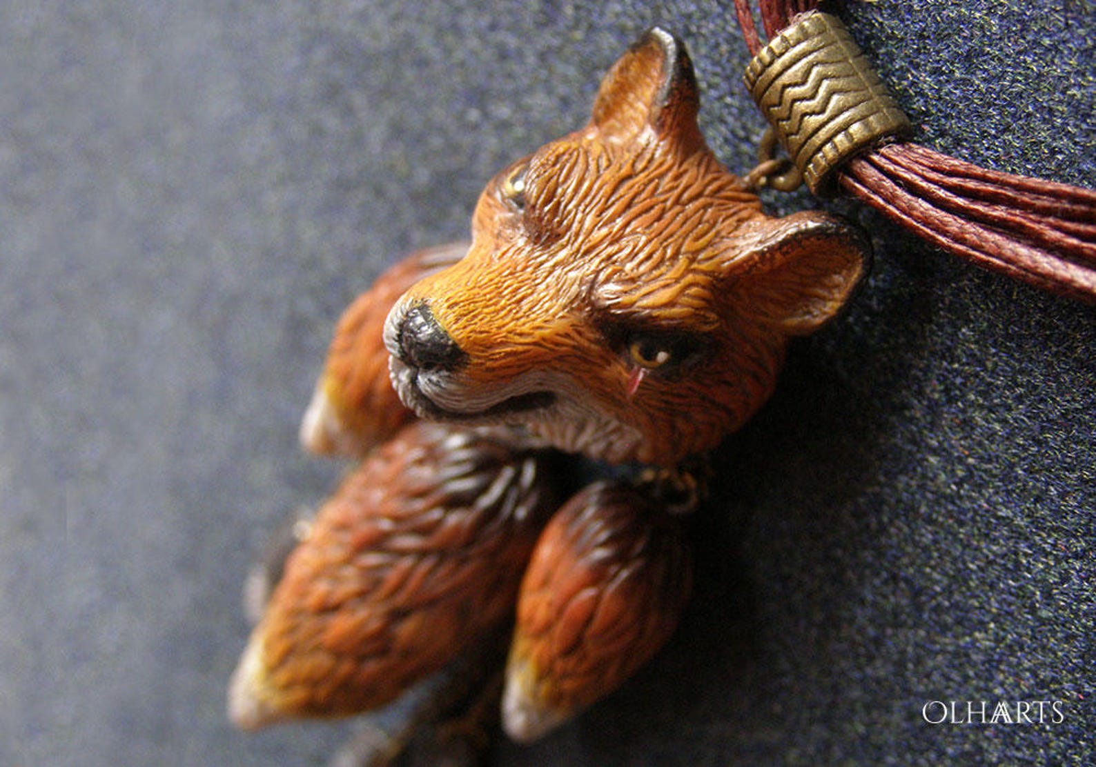 Three Tailed Fox Necklace, Japanese Kitsune, Realistic Animal 3d Face ...