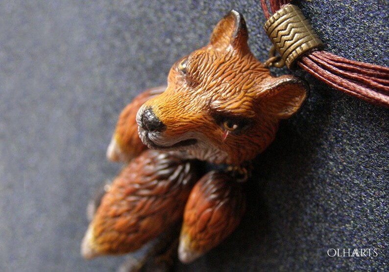 Three Tailed Fox Necklace Japanese Kitsune Realistic Animal - Etsy