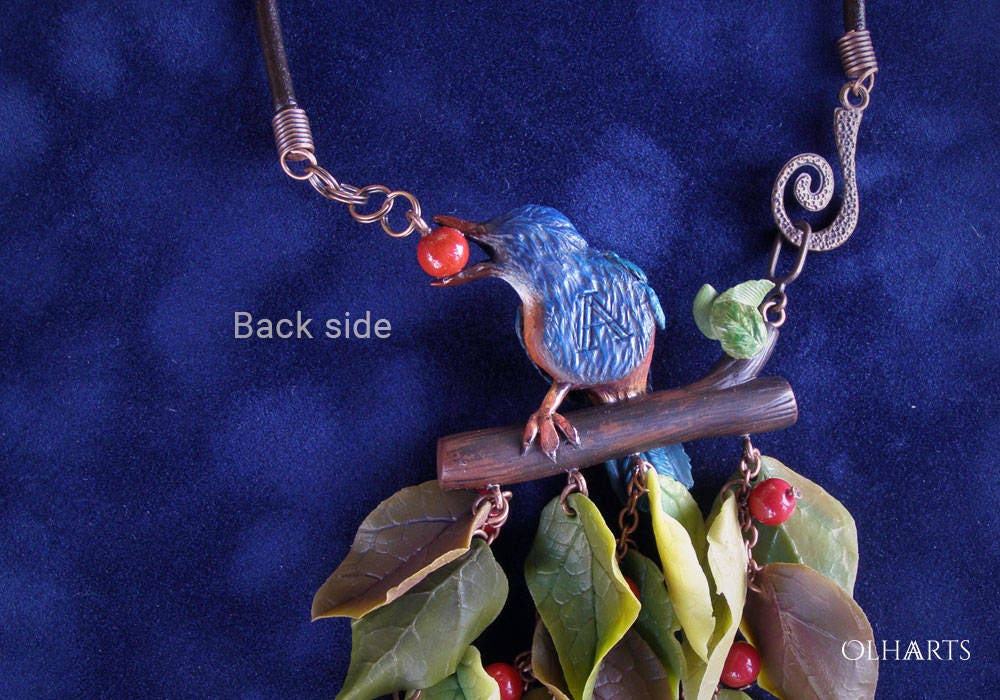 Blue Bird Necklace Polymer Clay Nature Jewelry Leaves and | Etsy