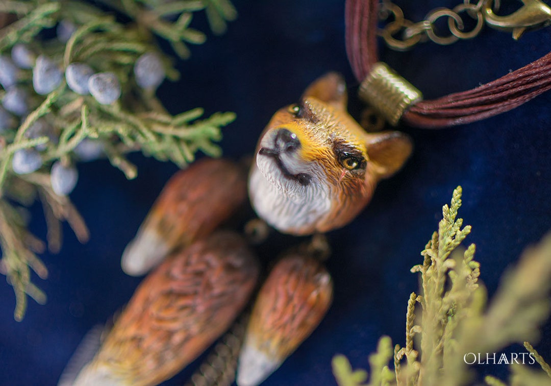Three Tailed Fox Necklace, Japanese Kitsune, Realistic Animal 3d Face ...