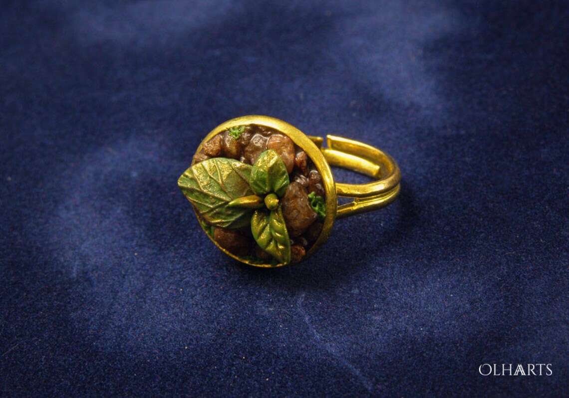 Plant Ring, Polymer Clay, Spring Sprout, Gilded Ring With Sprout and ...