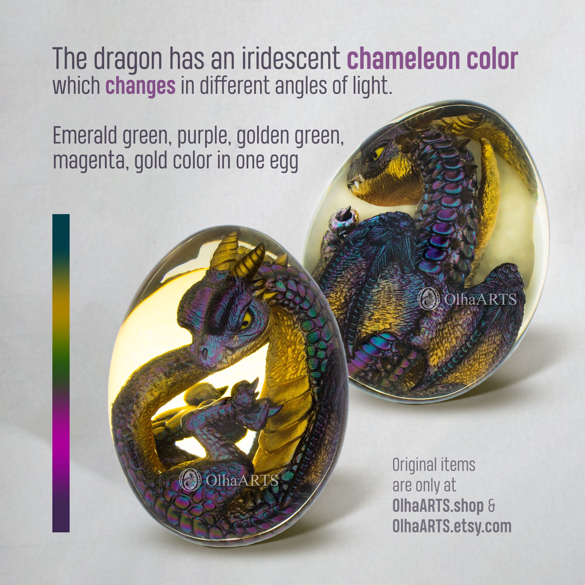 Iridescent Dragon Egg, VIP Gift Set: Spiral-horned Baby Dragon in Epoxy ...